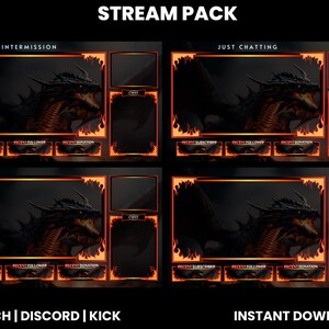 Black Dragon Twitch Stream Pack | Twitch Overlay | Webcam Overlay ...