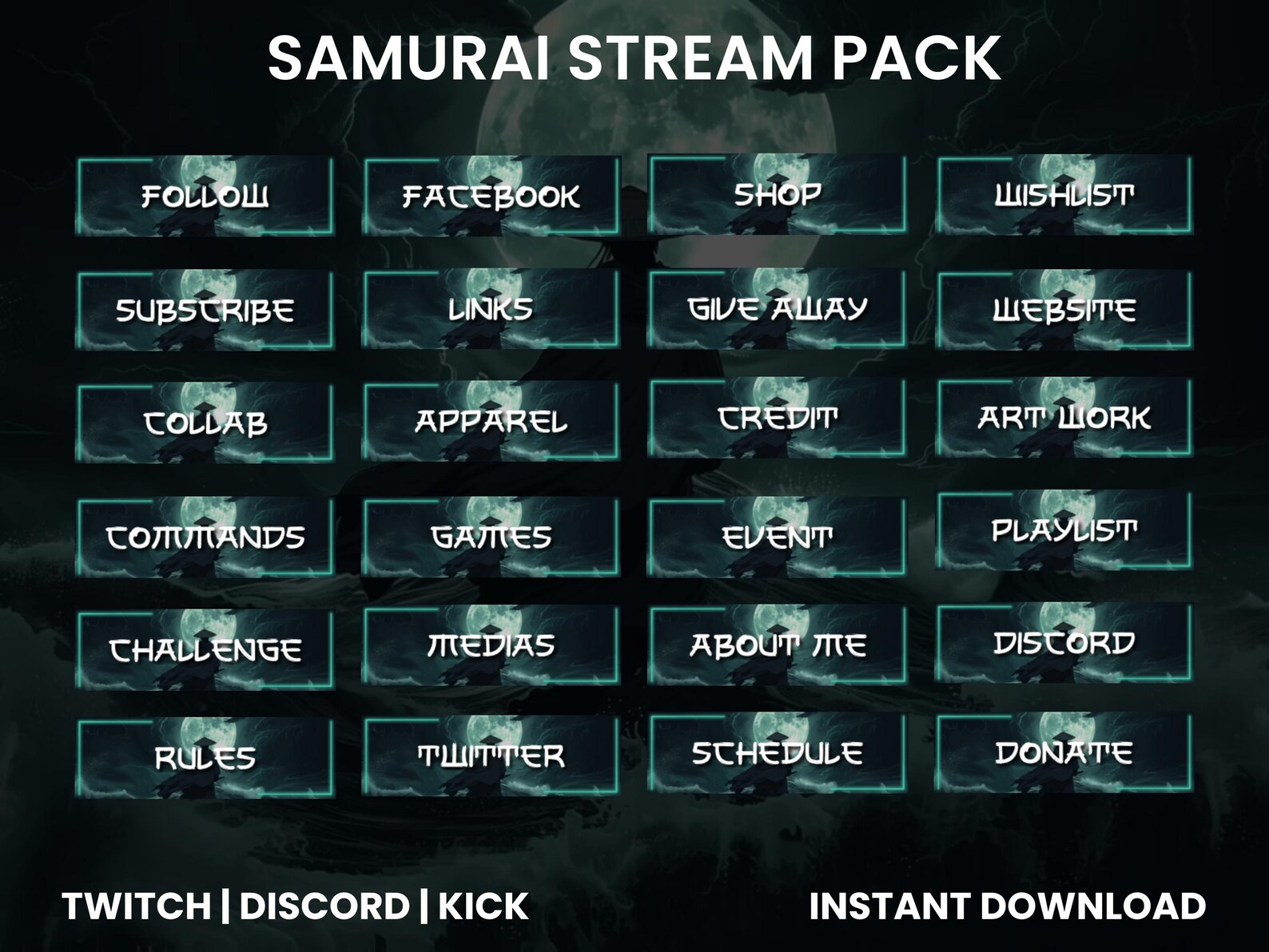 Samurai Twitch Stream Pack | Twitch Screen Overlay | Twitch Panels ...