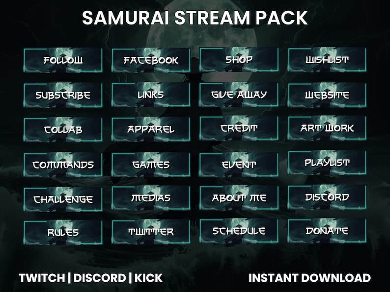 Samurai Twitch Stream Pack | Twitch Screen Overlay | Twitch Panels ...
