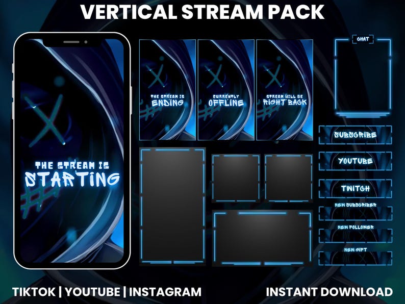 Blue Mask Vertical Stream Pack | Tiktok Twitch Youtube Overlay ...