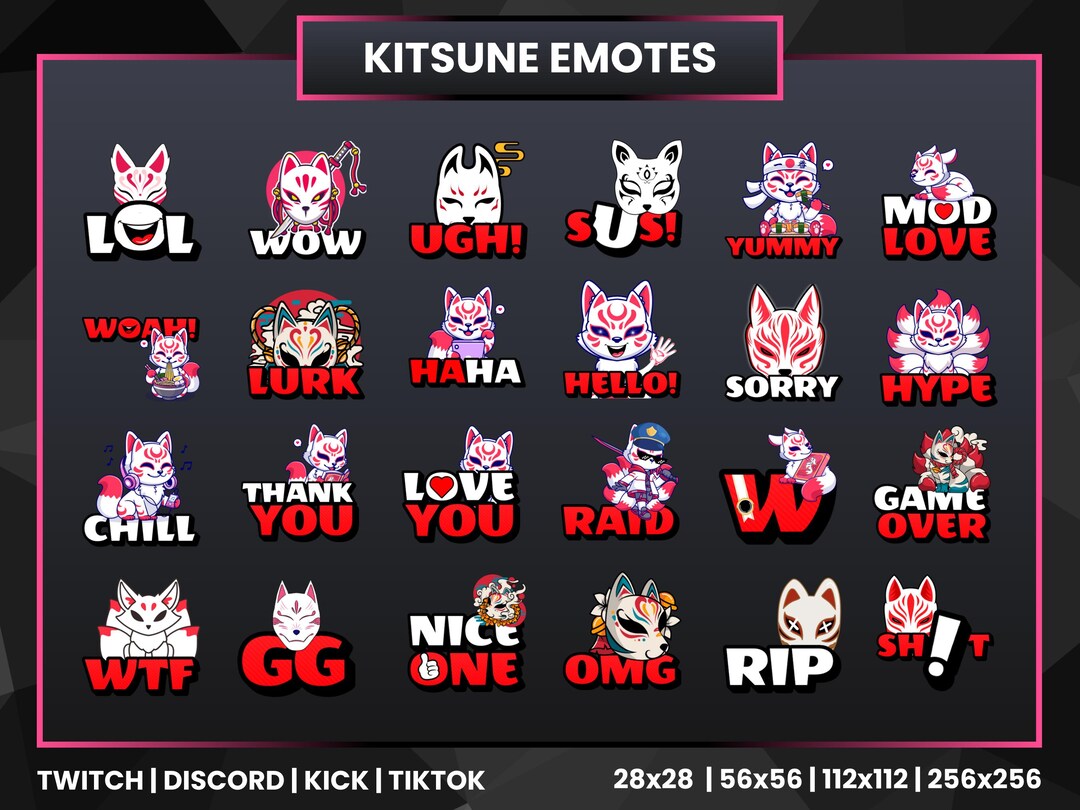 24 Kitsune Twitch Emotes | Text Emotes | Kitsune Emotes | Nine Tail Fox ...