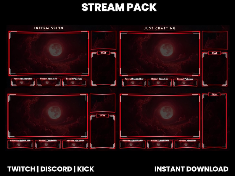Red Moon Twitch Stream Pack | Animated Screens | Twitch Screen Overlay ...