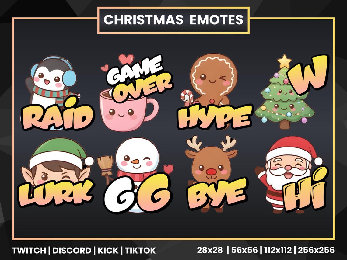 Christmas Emotes Pack – 16 Cute Holiday Twitch Emotes | Santa, Elf ...