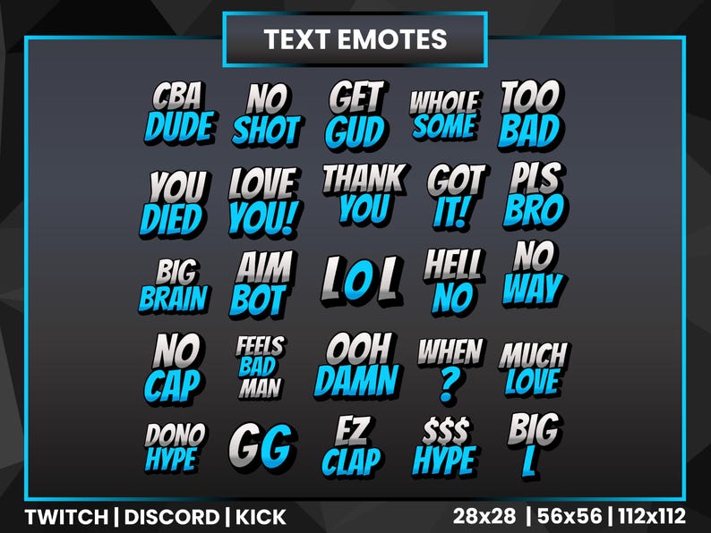 50 Text Emotes | Grey Blue Text Emotes | Twitch Emotes | Discord | Kick ...