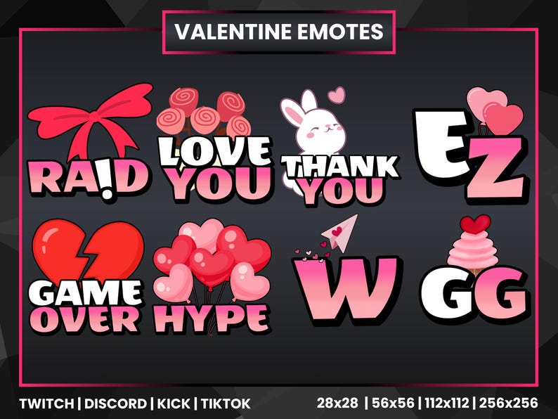 Valentine Twitch Emotes Pack | 16 Animated + 16 Static Cute Love Emotes ...