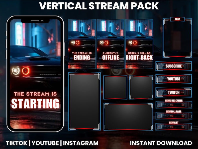 Night Drive Vertical Stream Pack | Tiktok Twitch Overlay | Starting ...