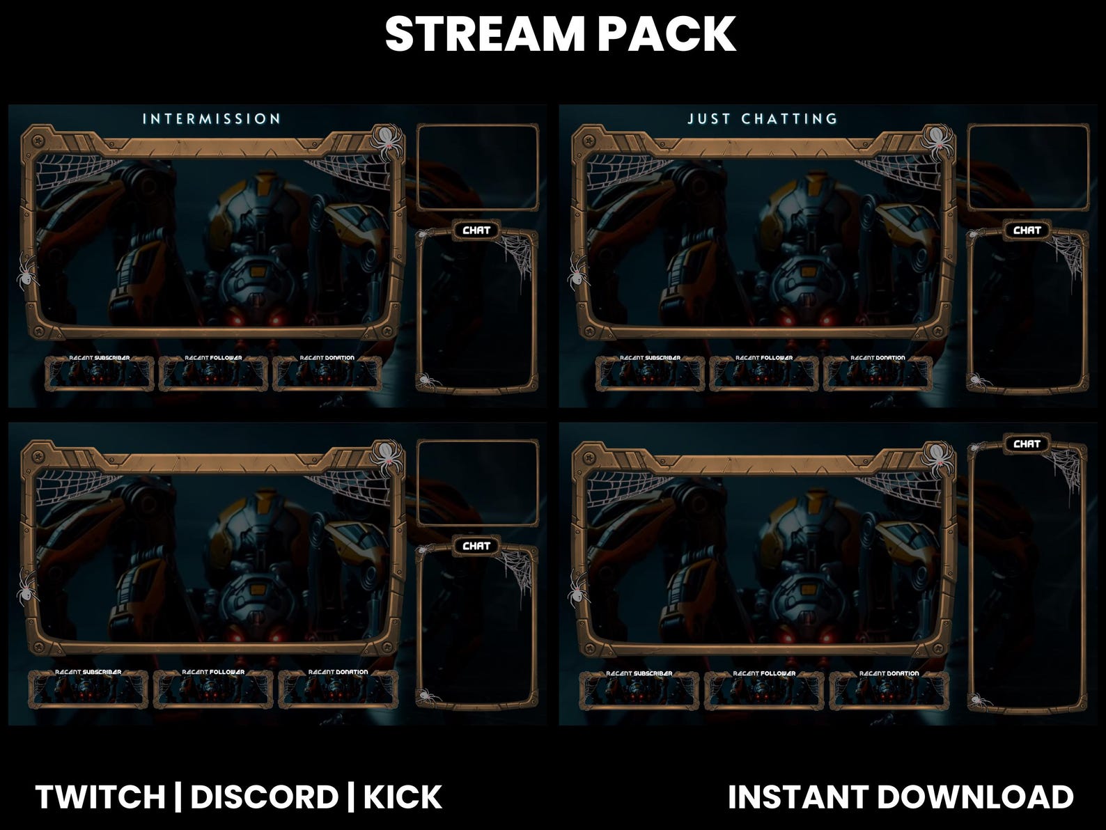 Spider Mech Stream Overlay Pack for OBS Twitch Kick – Animated ...