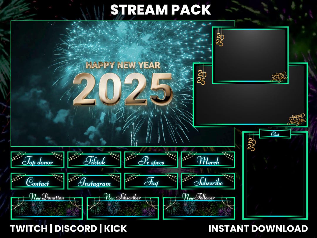 New Year Twitch Stream Pack | 2025 Stream Pack | Animated Screens ...