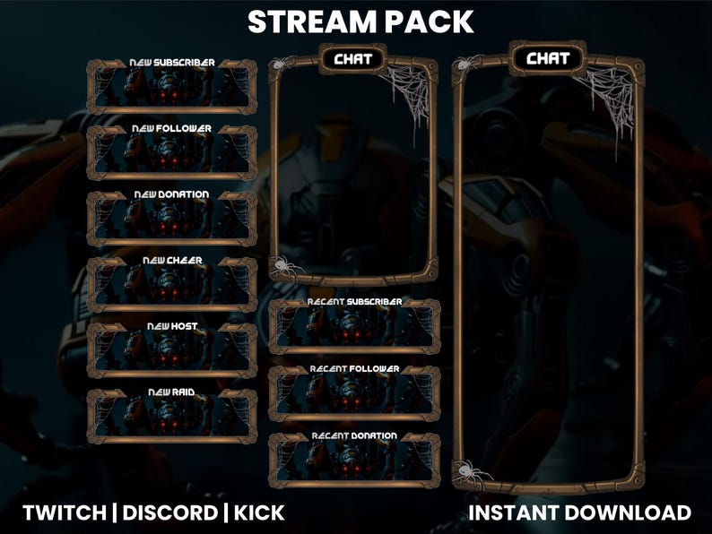 Spider Mech Stream Overlay Pack for OBS Twitch Kick – Animated ...