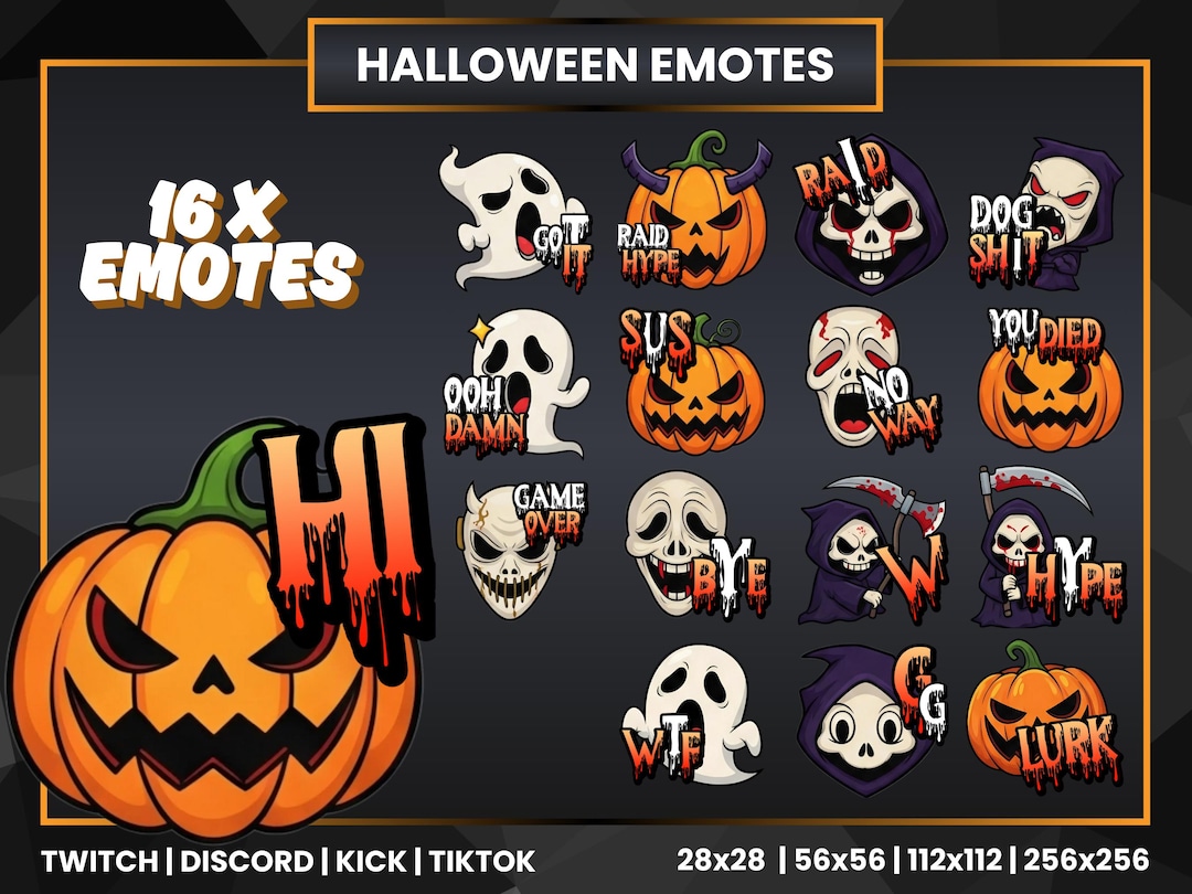 Halloween Emotes | Spooky Twitch Emotes Pack | Pumpkin Ghost Reaper ...