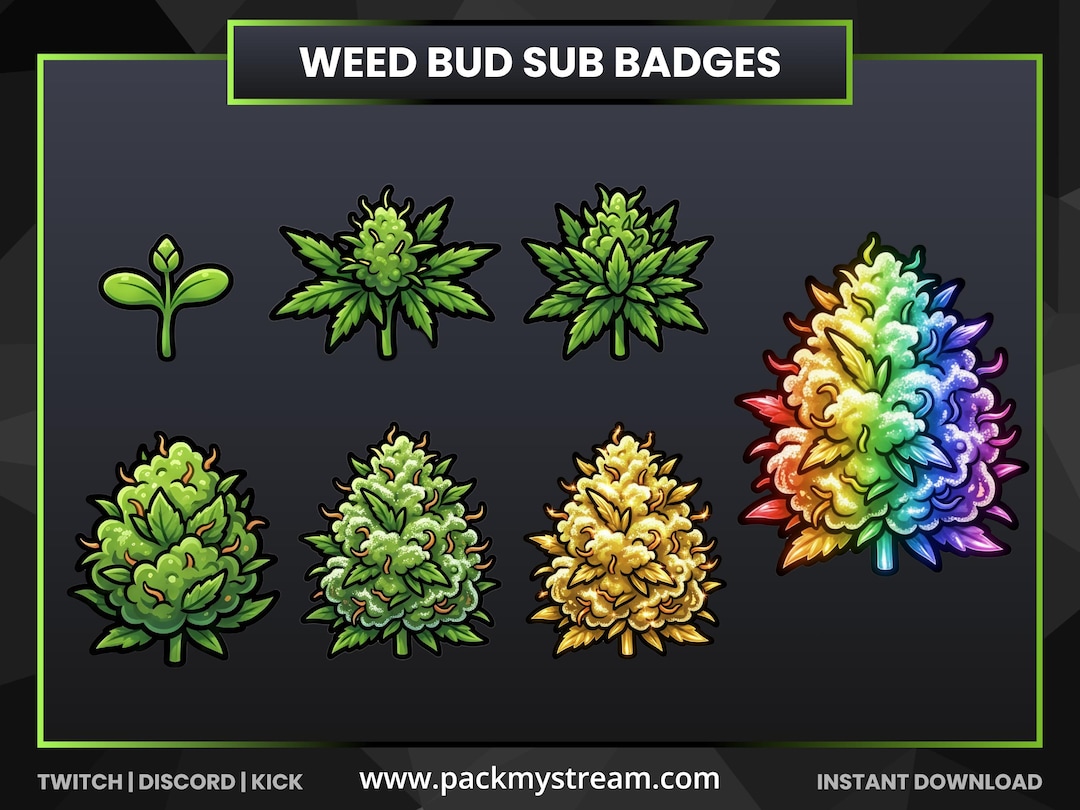 Weed Bud Sub Badges for Twitch – 8 Cannabis Subscriber Badges – 420 ...
