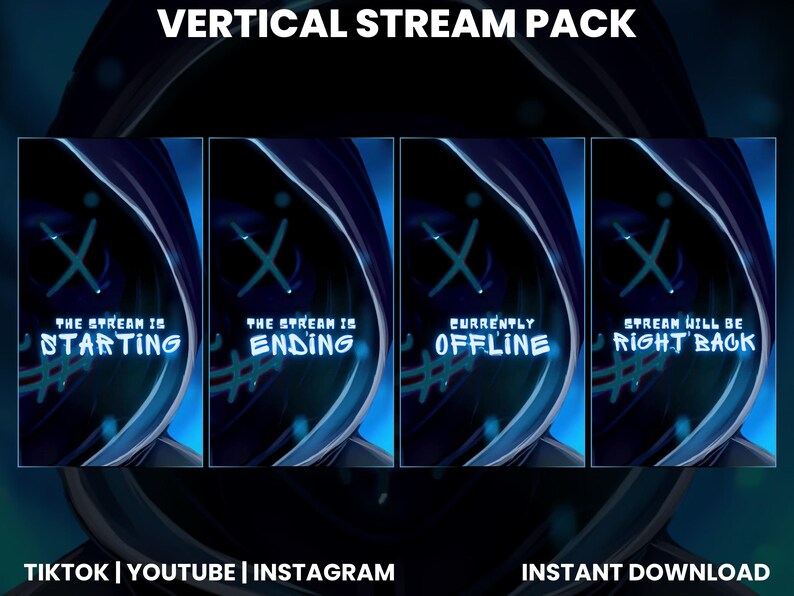 Blue Mask Vertical Stream Pack | Tiktok Twitch Youtube Overlay ...