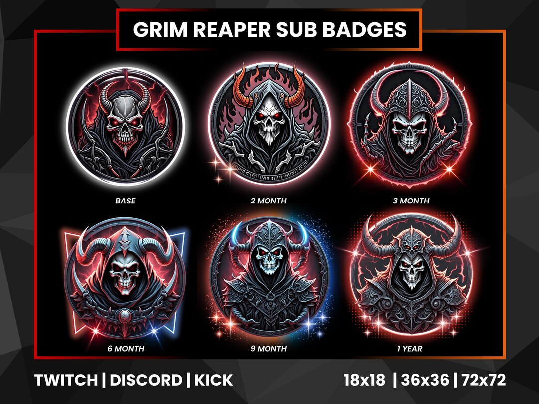Grim Reaper Twitch Sub Badges | Bit Badges Twitch | Reaper Skull Badges ...