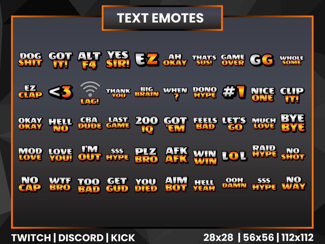 50 Text Emotes | Grey Orange Text Emote | Twitch Emotes | Discord ...