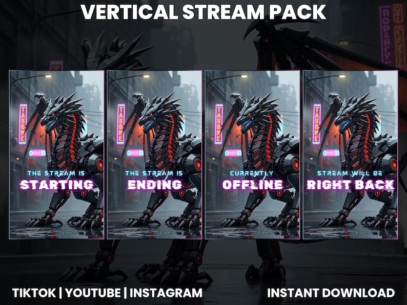 Cyber Dragon Vertical Stream Pack | Tiktok Twitch Overlay | Starting ...