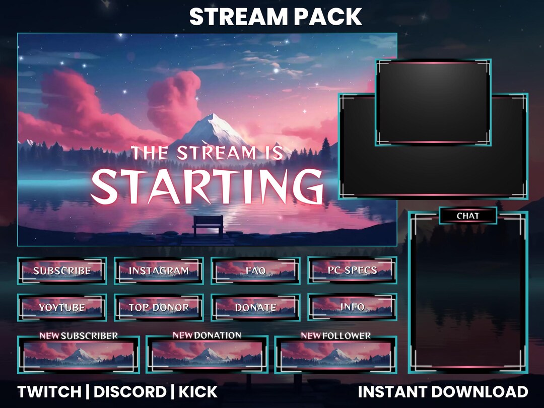 Animated Twitch Stream Pack | Twitch Screen Overlay | Lake Reflection ...