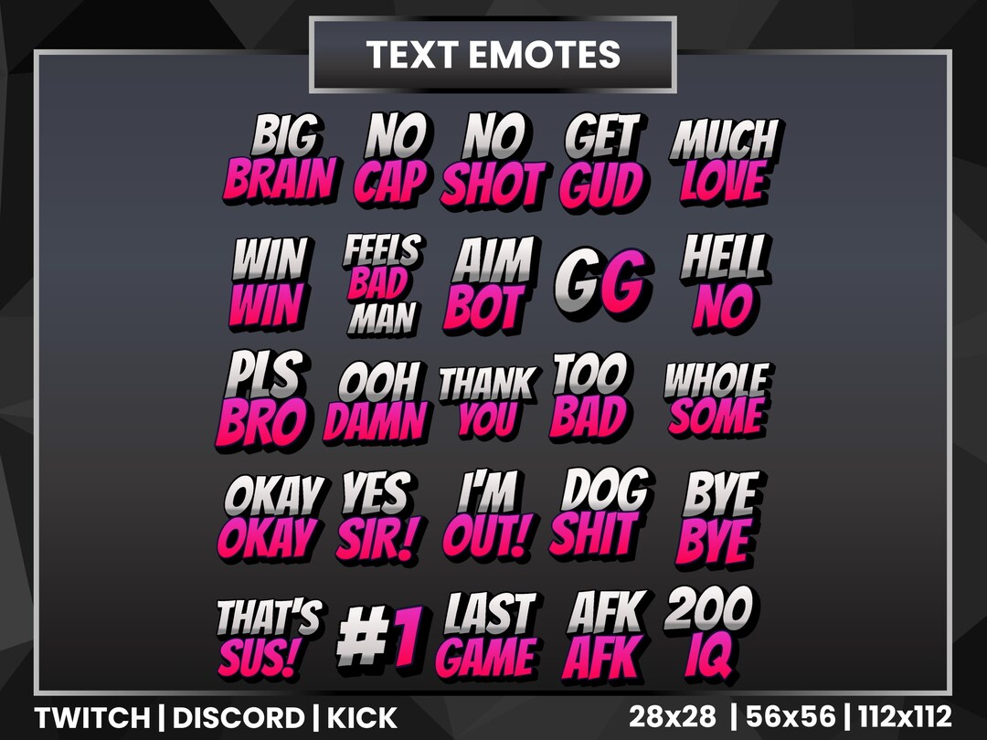 50 Text Emotes | Grey Pink Text Emotes | Twitch Emotes | Discord | Kick ...