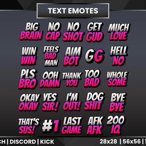 50 Text Emotes | Grey Pink Text Emotes | Twitch Emotes | Discord | Kick ...