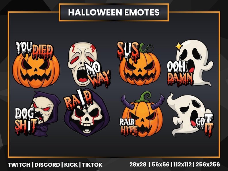 Halloween Emotes | Spooky Twitch Emotes Pack | Pumpkin Ghost Reaper ...
