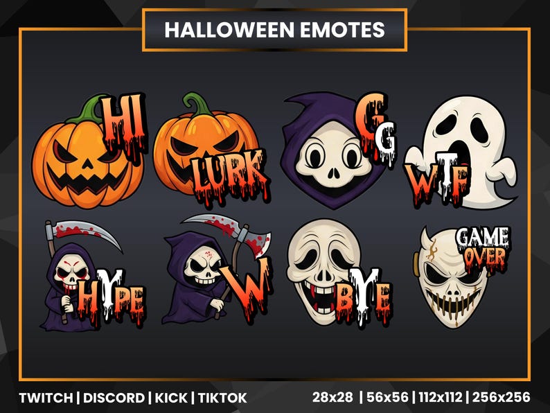 Halloween Emotes | Spooky Twitch Emotes Pack | Pumpkin Ghost Reaper ...