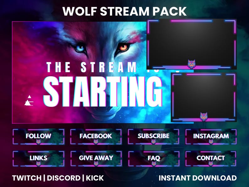 Red Blue Wolf Twitch Stream Pack | Twitch Screen Overlay | Twitch ...