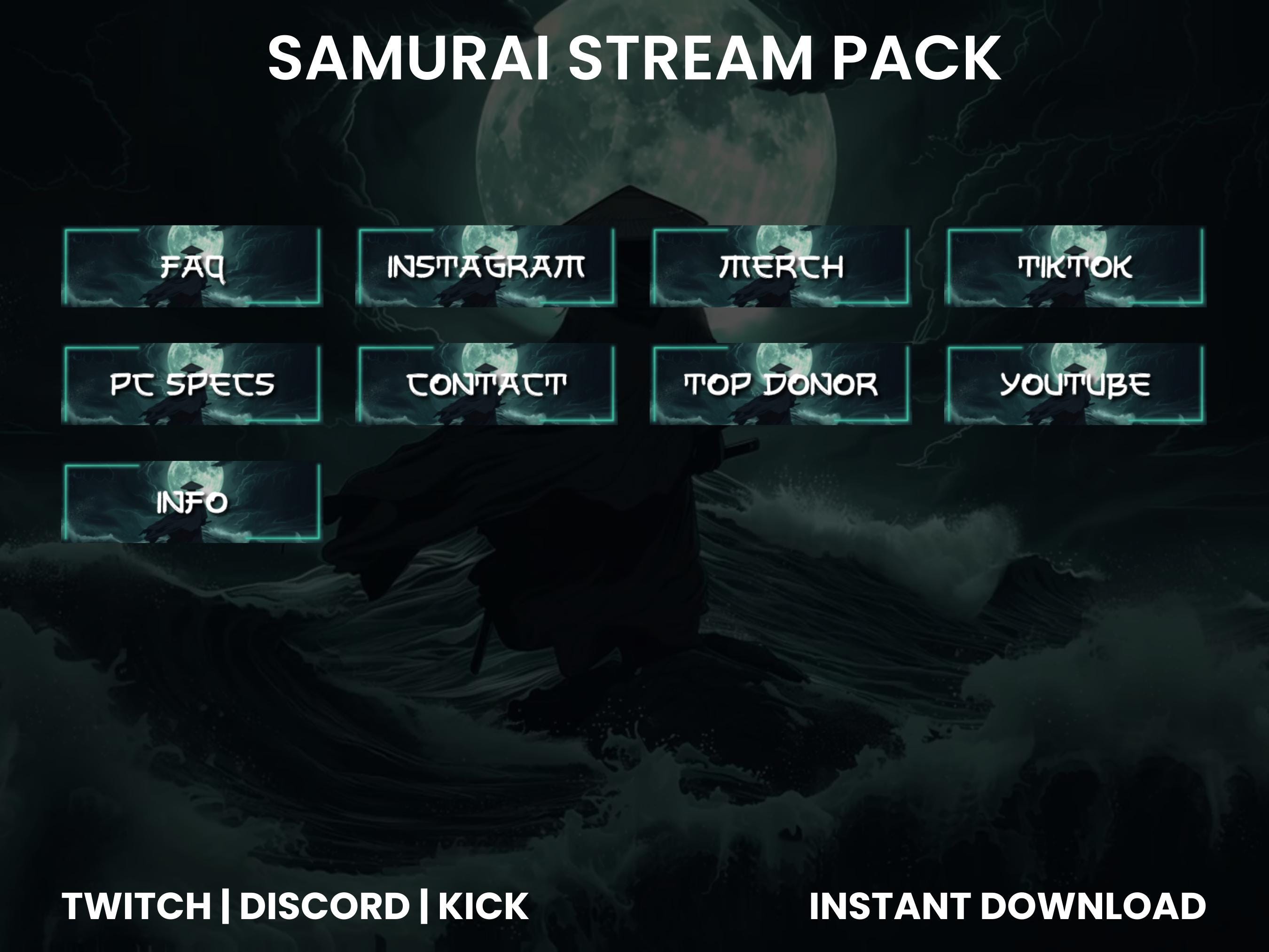 Samurai Twitch Stream Pack | Twitch Screen Overlay | Twitch Panels ...