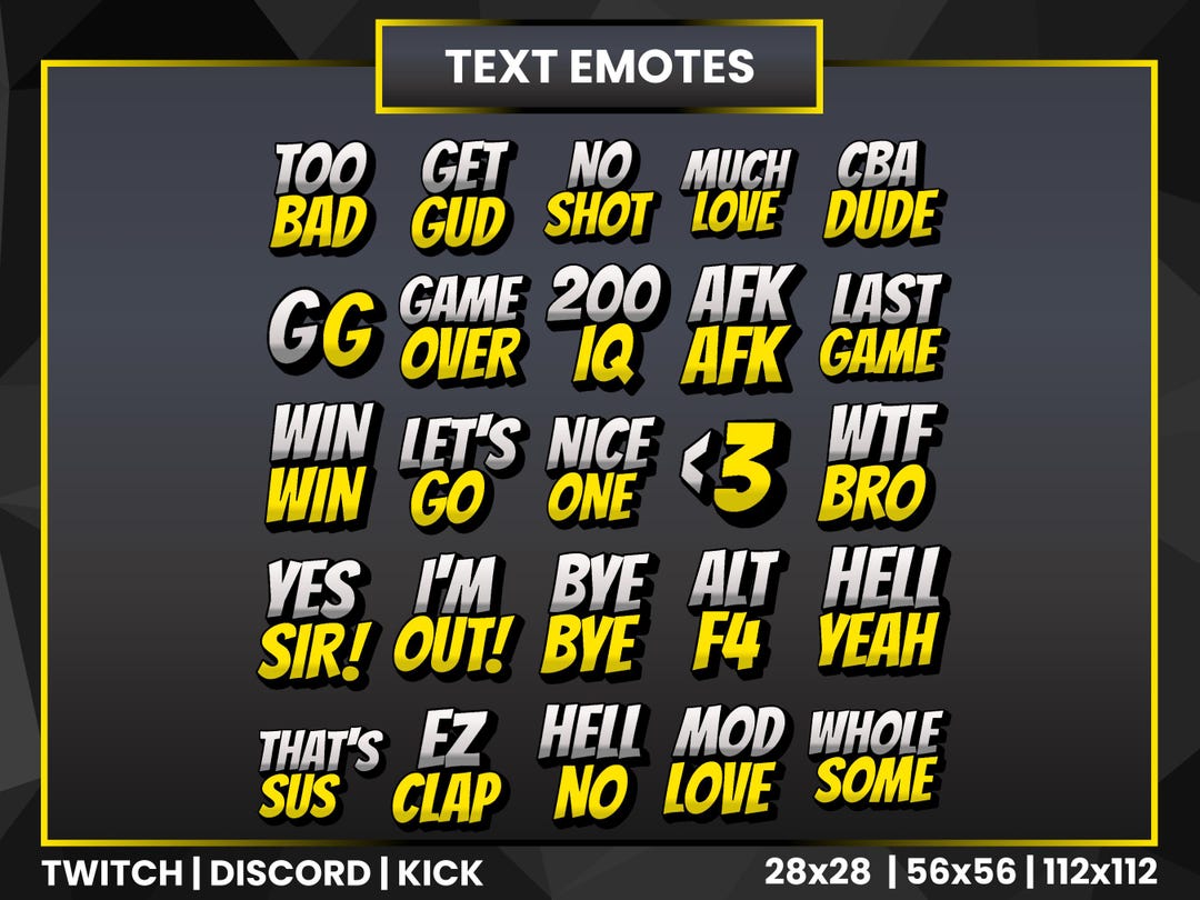 50 Text Emotes | Grey Yellow Text Emotes | Twitch Emote | Discord ...