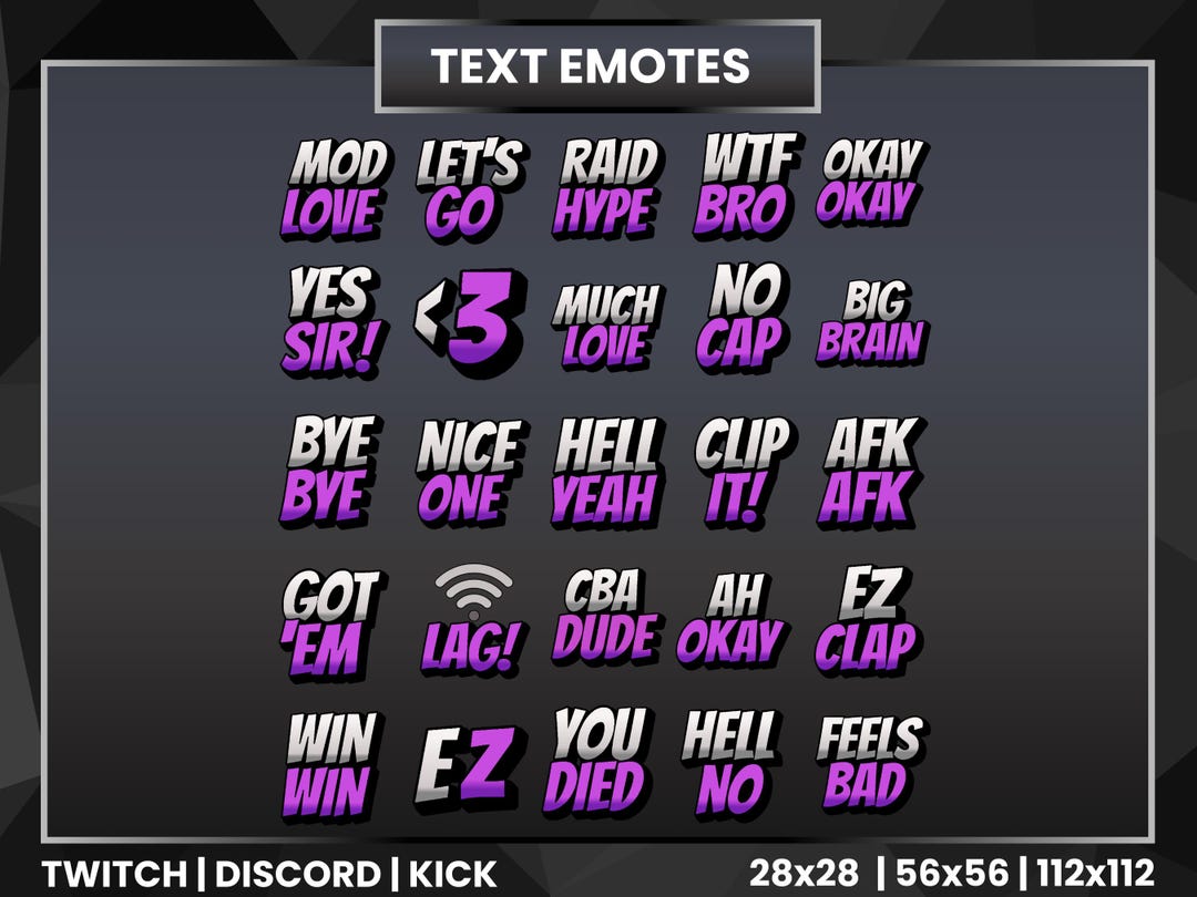 50 Text Emotes | Grey Purple Text Emotes | Twitch Emote | Discord ...