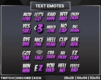 50 Text Emotes | Grey Pink Text Emotes | Twitch Emotes | Discord | Kick ...