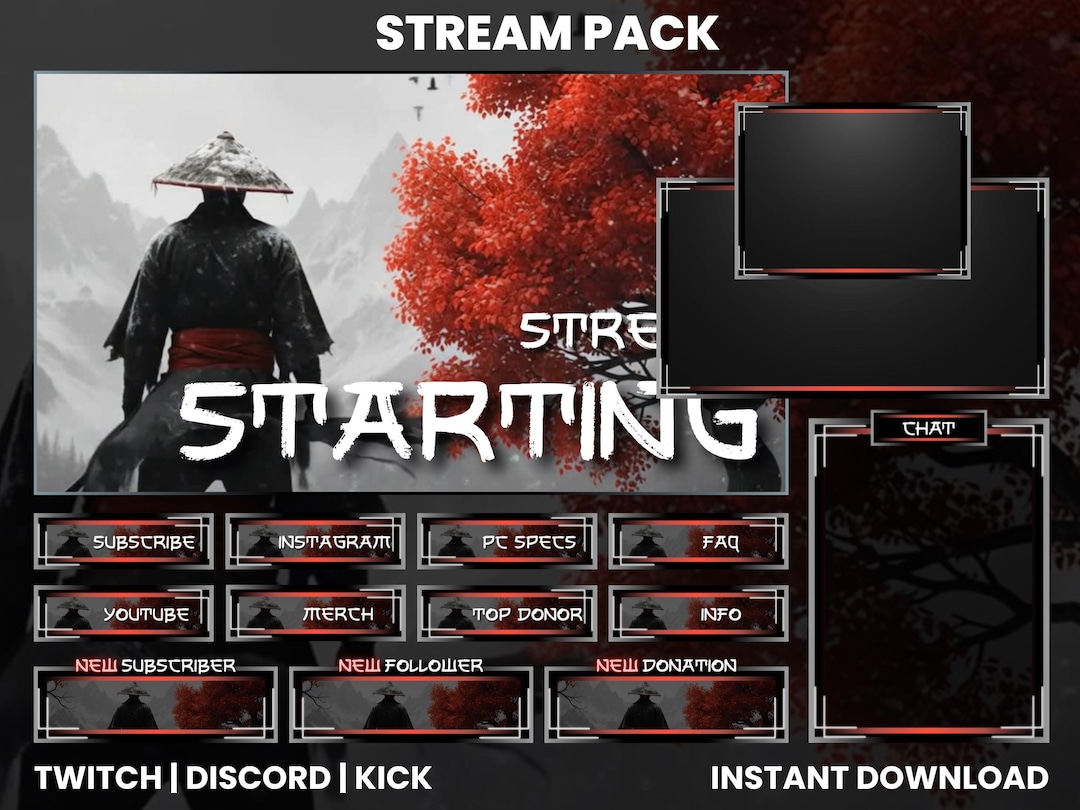 Samurai Stream Pack • Red & Black Overlay Bundle • Twitch OBS Stream ...