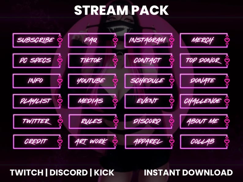 Neon Pink Katana Twitch Stream Pack | Twitch Panels | Twitch Animated ...