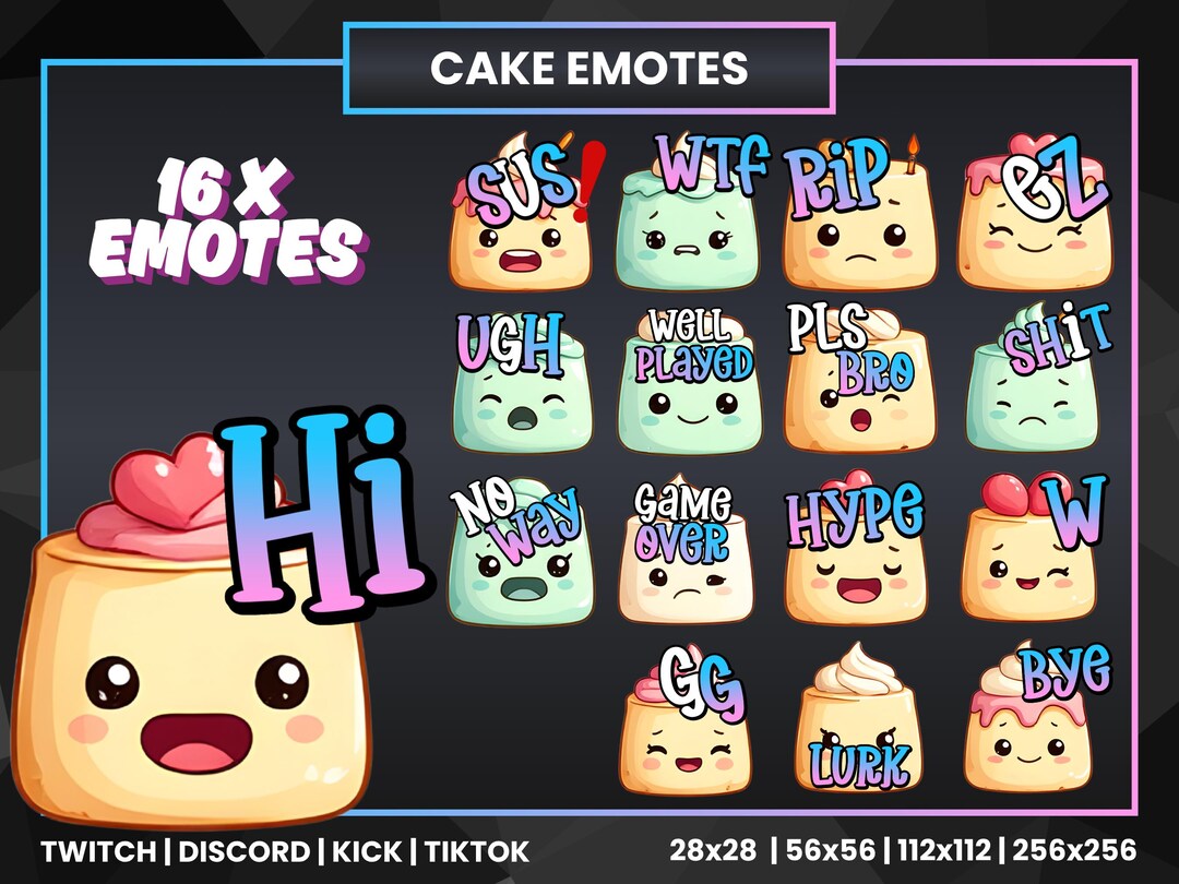Cute Cake Twitch Emotes | Kawaii Dessert Stream Emotes for Twitch, Kick ...