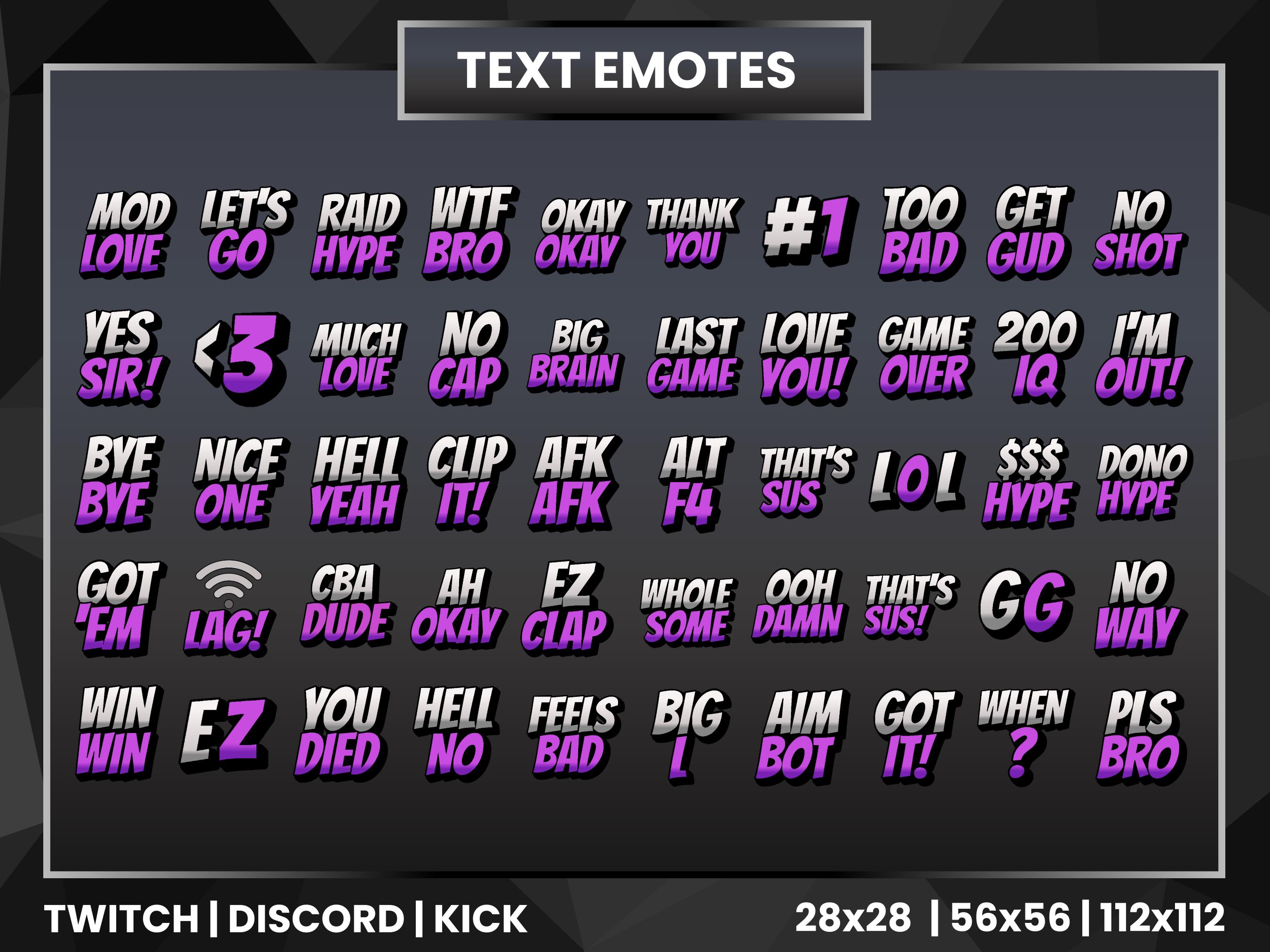 50 Text Emotes | Grey Purple Text Emotes | Twitch Emote | Discord ...