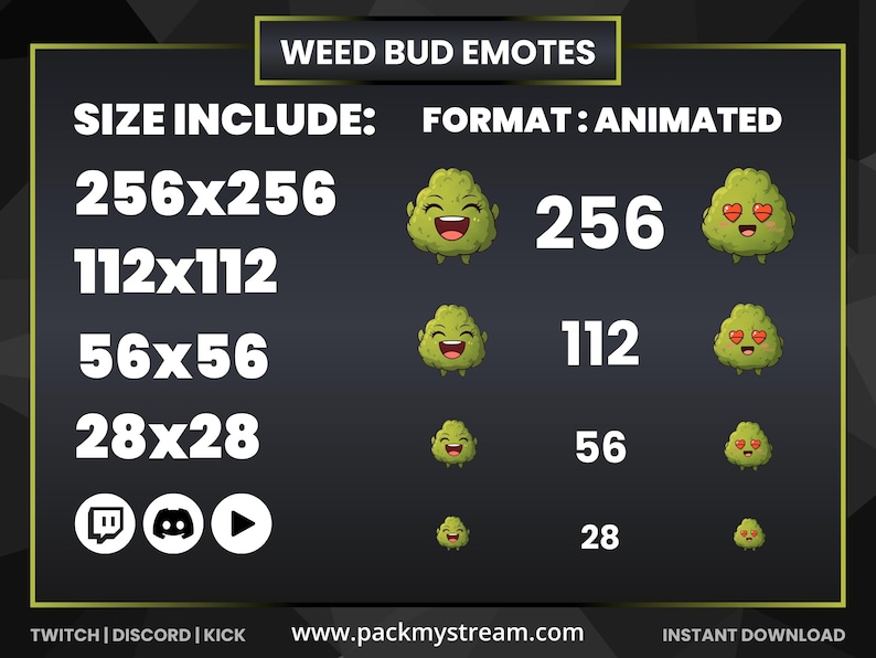 Weed Bud Animated Emotes Pack – 6 Animated + Static Twitch Emotes – 420 ...
