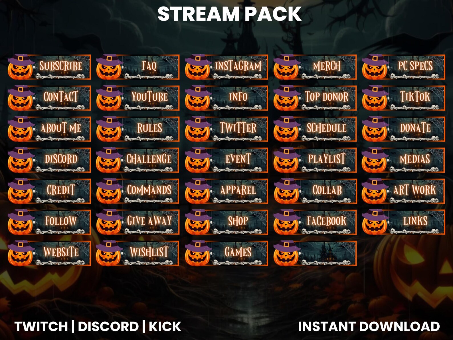 Spooky Halloween Animated Twitch Stream Pack | Webcam Overlay ...