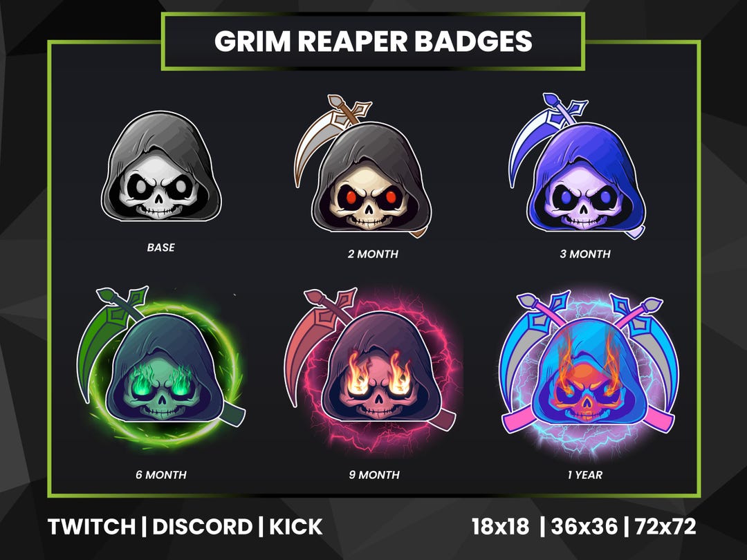 Grim Reaper Twitch Sub Badges Pack | Grim Reaper Twitch Bit Badges ...