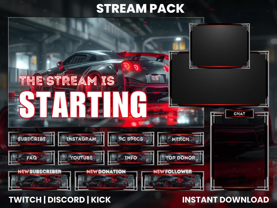 Animated Twitch Stream Pack | Twitch Screen Overlay | Sports Car Stream ...