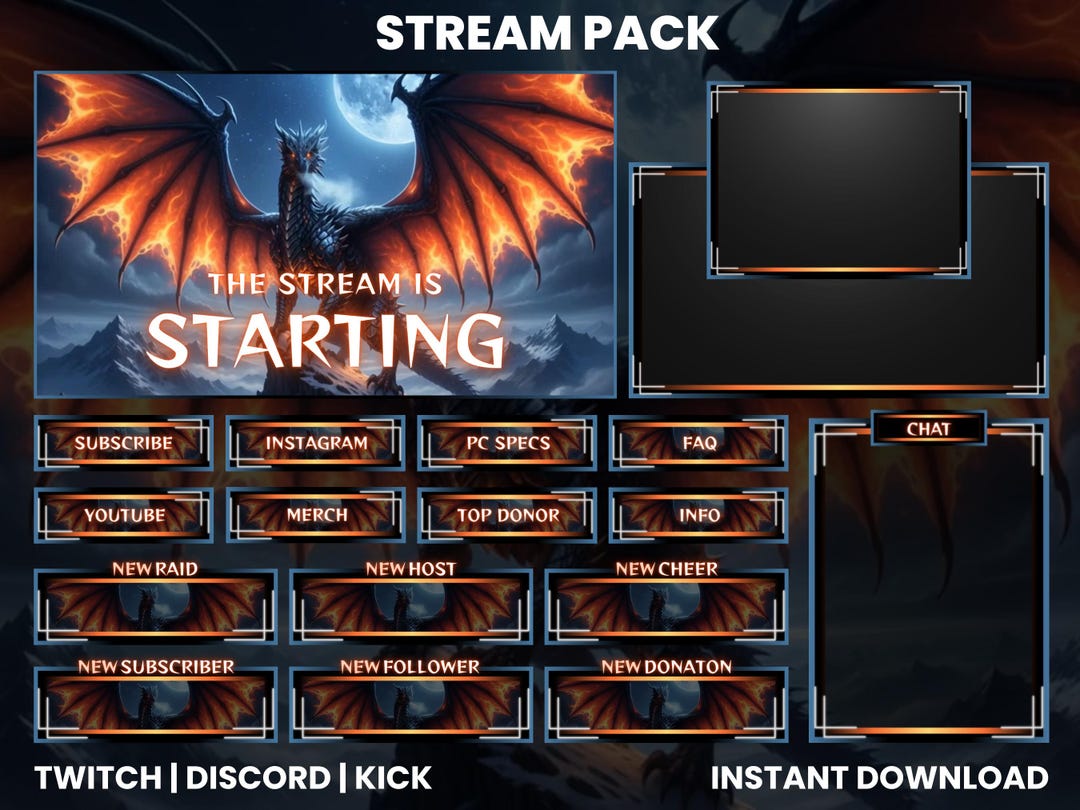 Fire Dragon Stream Pack | Fiery Twitch Stream Overlay | Animated Stream ...