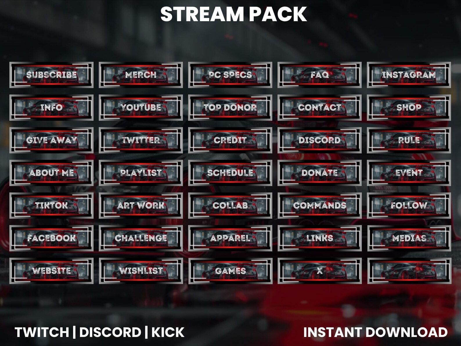 Animated Twitch Stream Pack | Twitch Screen Overlay | Sports Car Stream ...