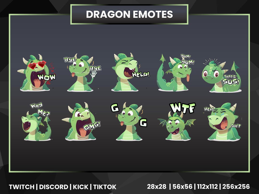 Green Dragon Emotes | Twitch Emotes | Text Emotes | Cute Dragon Emotes ...