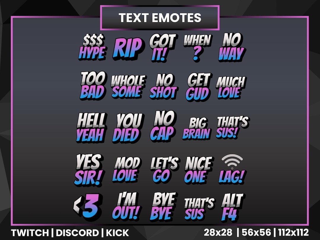 50 Text Emotes | Pink Purple Blue Text Emotes | Twitch Emotes | Discord ...