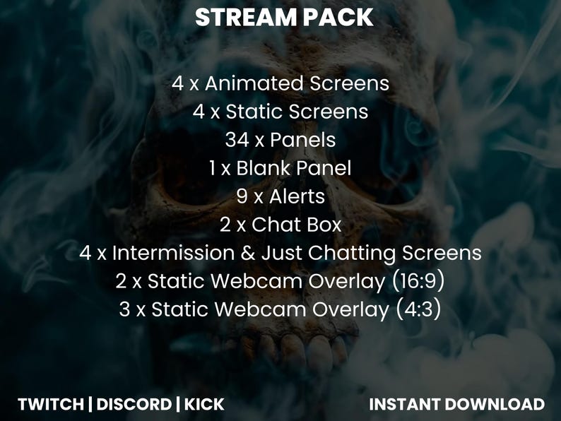 Animated Twitch Stream Pack | Blue Smoking Skull | Twitch Overlay ...