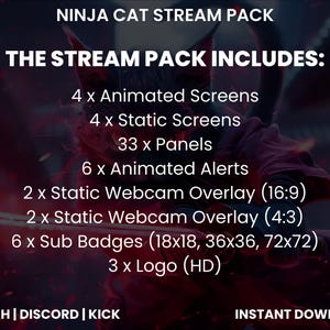 Ninja Cat Twitch Stream Pack | Twitch Screen Overlay | Twitch Panel ...