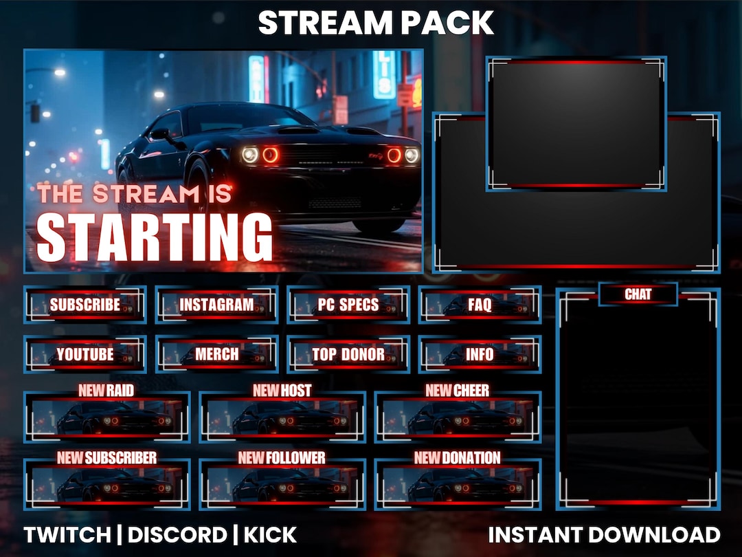 Racing Stream Overlay Pack for OBS Twitch Kick – Sports Car Stream ...