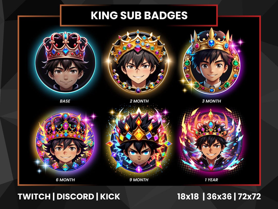Prince to King Twitch Sub Badges | Bit Badges Twitch | Neon Sub Badges ...