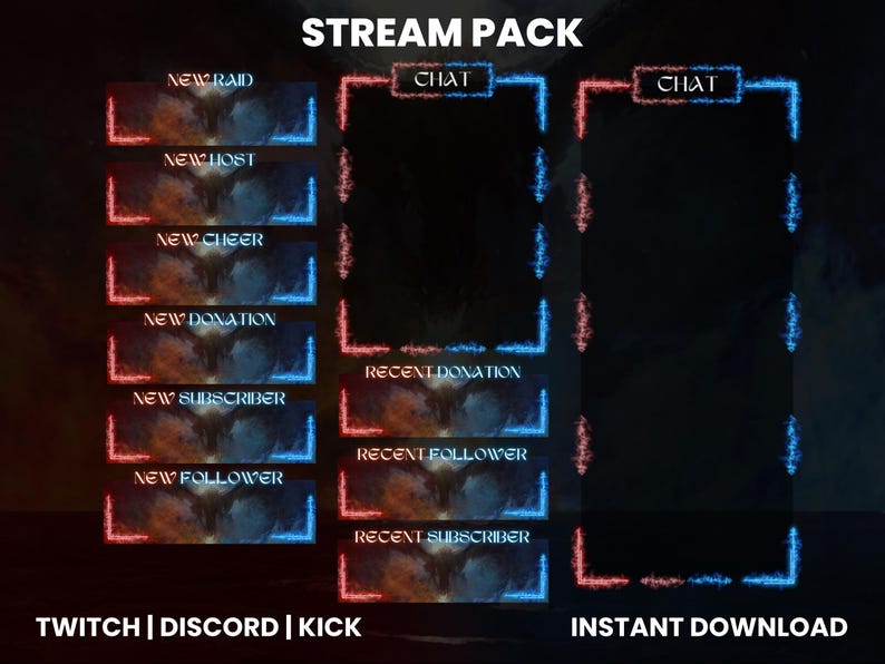 Animated Twitch Stream Pack | Fire and Ice | Dragon Twitch Stream Pack ...