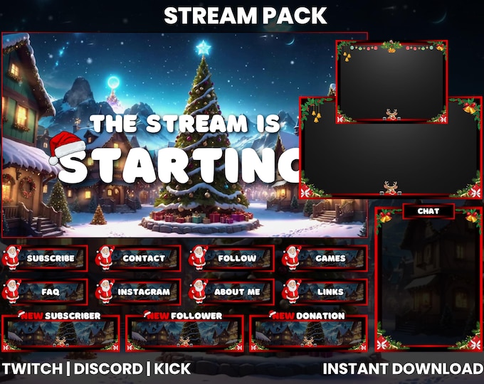 Christmas Stream Overlays, Animated Blue Orange Twitch Pack, Christmas ...