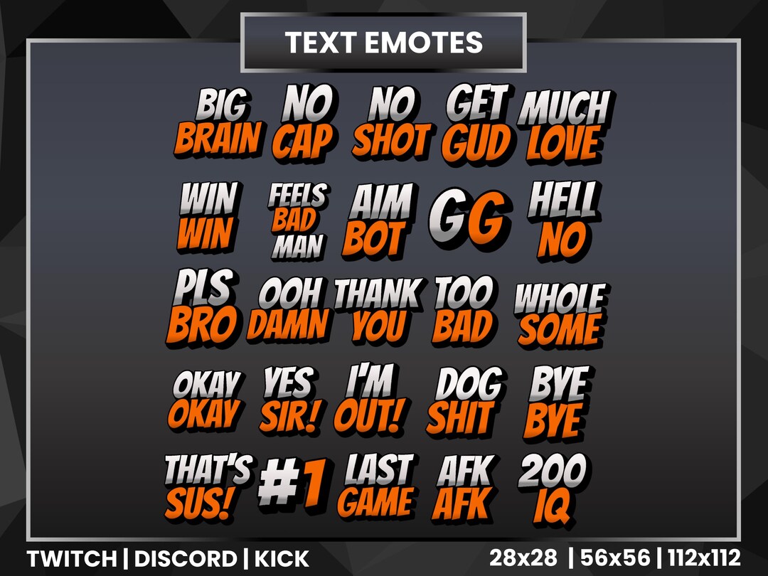 50 Text Emotes | Grey Orange Text Emotes | Twitch Emotes | Discord ...