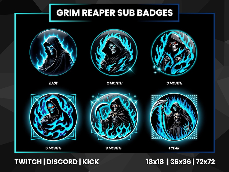 Grim Reaper Sub Badges for Twitch, Kick and Discord – Dark Skull ...