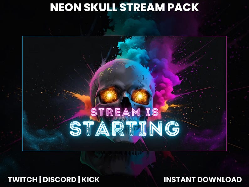 Neon Skull Twitch Stream Pack | Twitch Screen Overlay | Twitch Panels ...